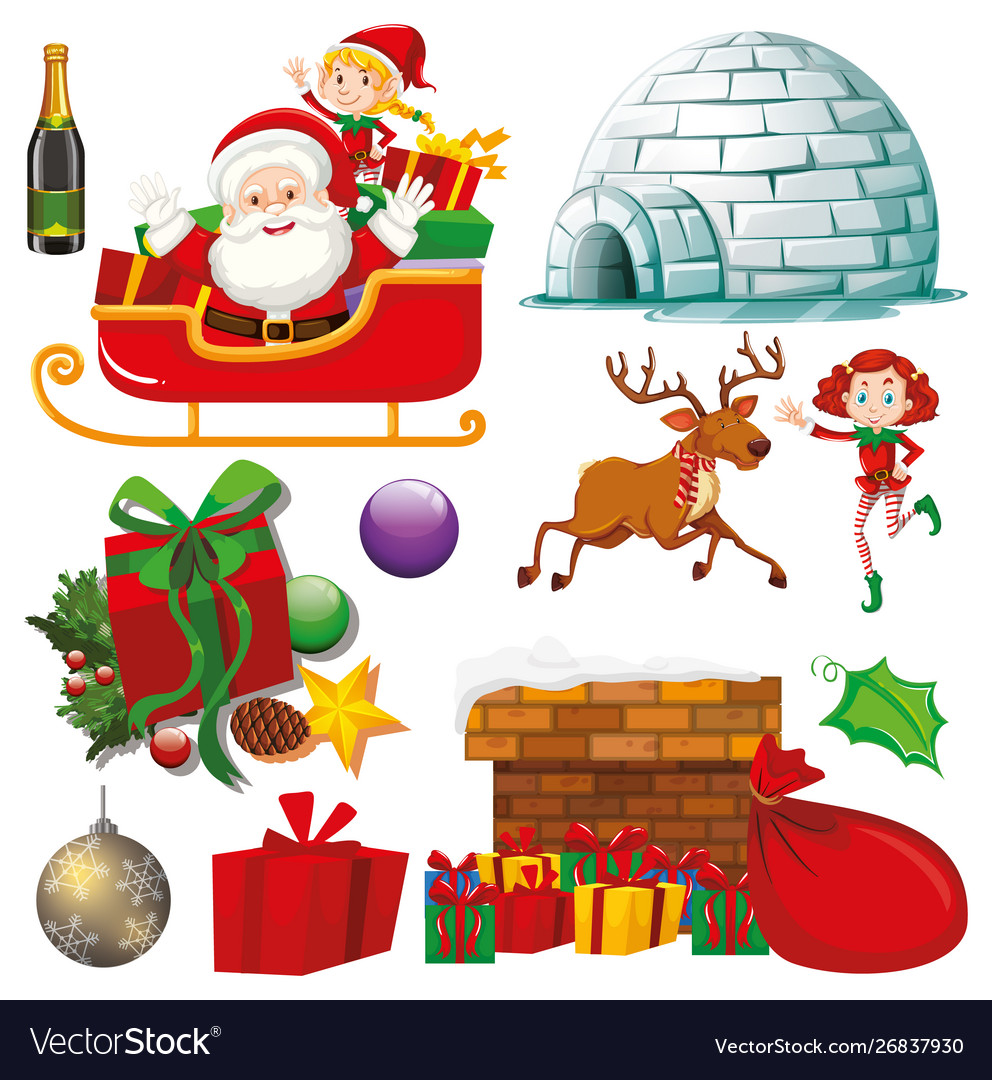 Set isolated objects christmas theme Royalty Free Vector