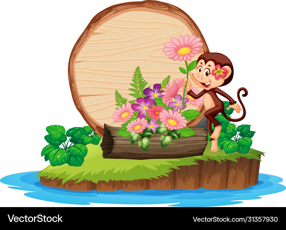 Sign template with animals in garden background Vector Image