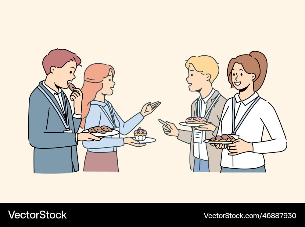 Smiling businesspeople networking at seminar Vector Image