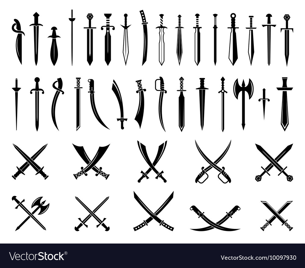 Sword icons set Ancient swords signs and Vector Image