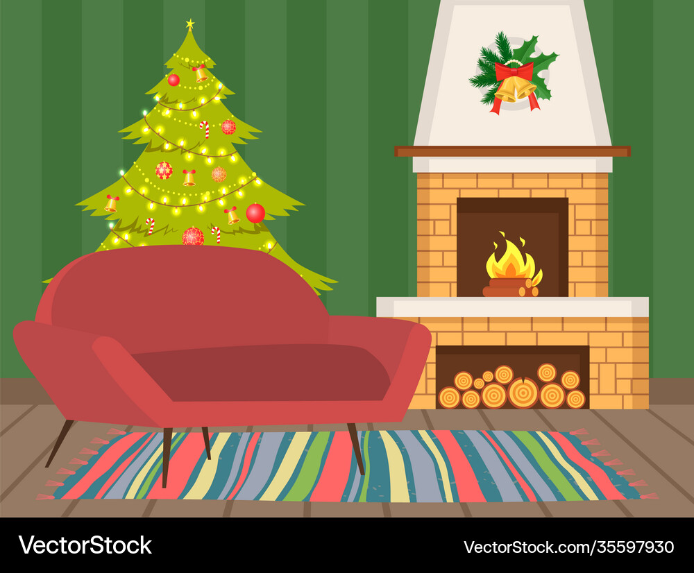 Traditional christmas room interior Royalty Free Vector