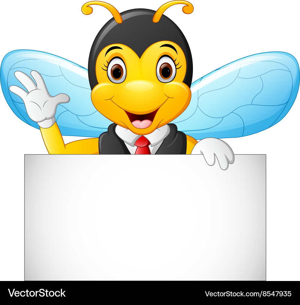 Cartoon bee hold blank sign Royalty Free Vector Image