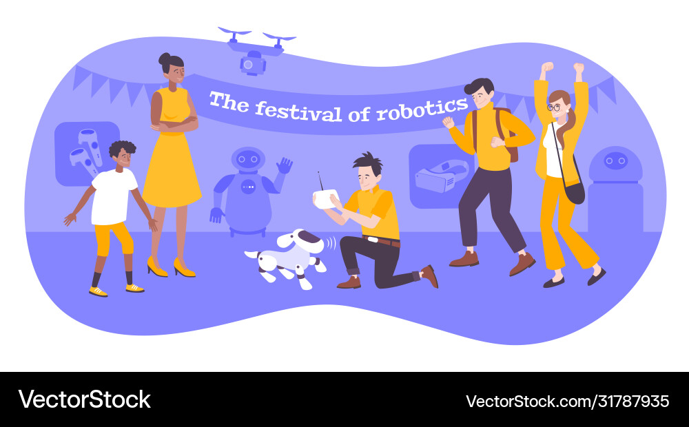 Festival of robotics flat composition Royalty Free Vector