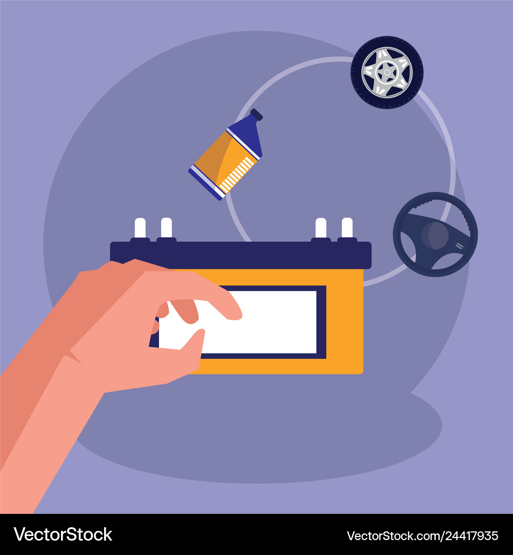 Hand with electric battery car Royalty Free Vector Image