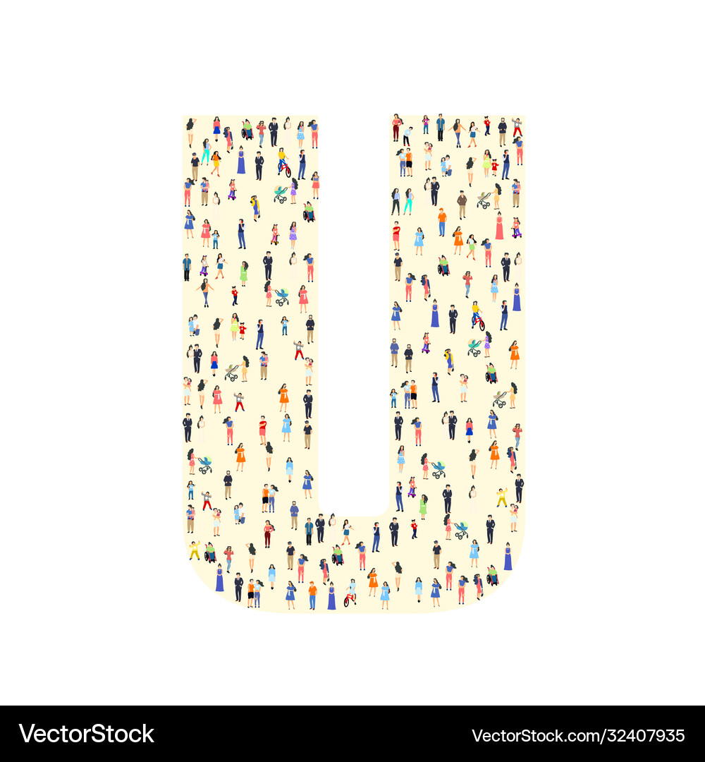 Large group people in letter u form people Vector Image