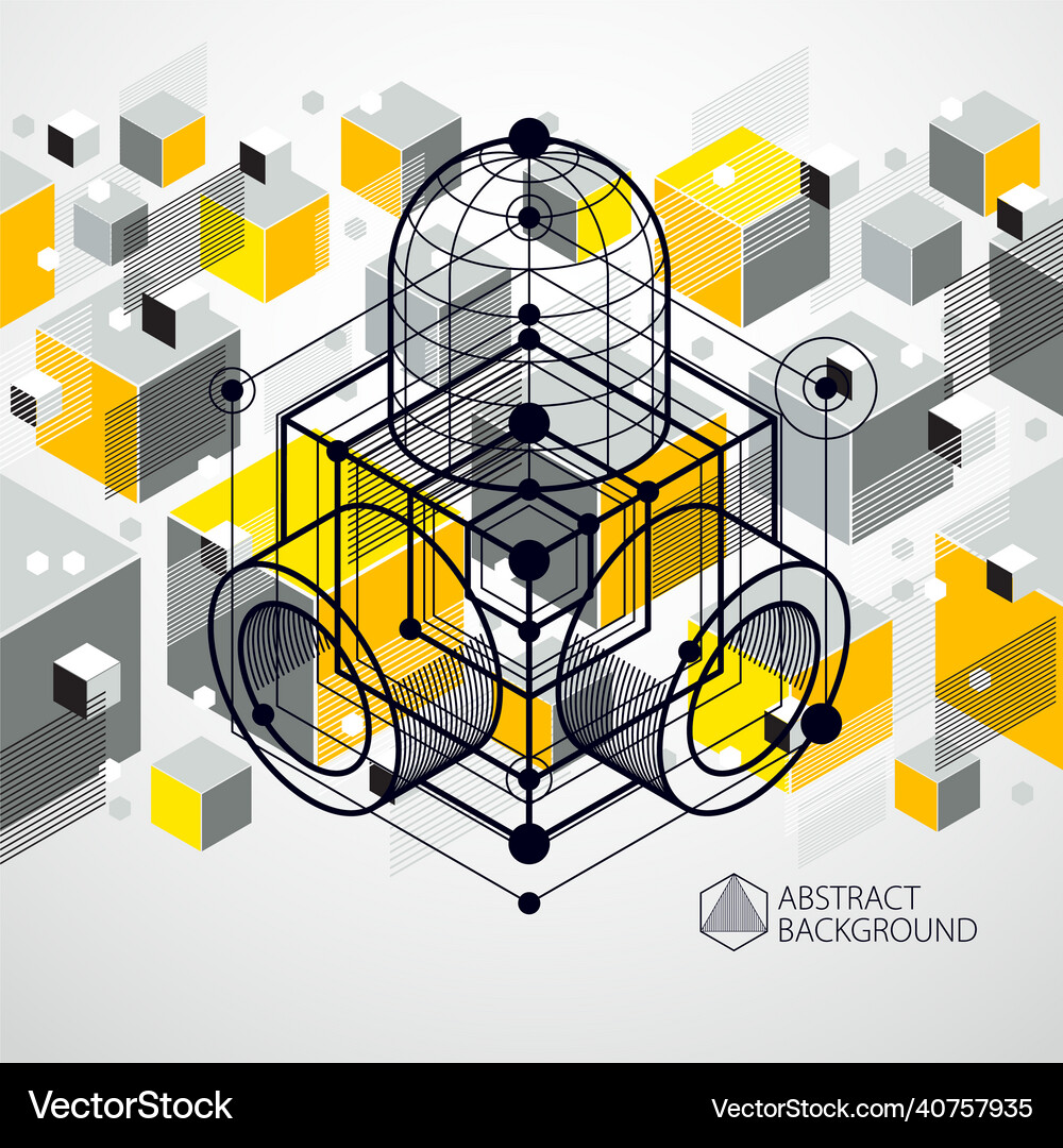 Modern abstract cubic lattice lines yellow Vector Image