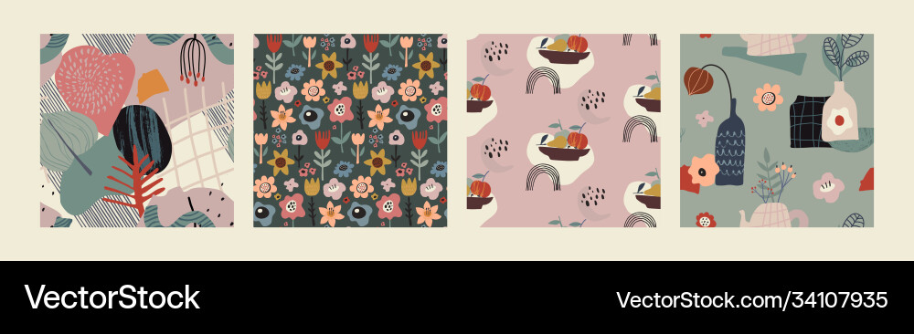 Set colorful abstract natural seamless Royalty Free Vector