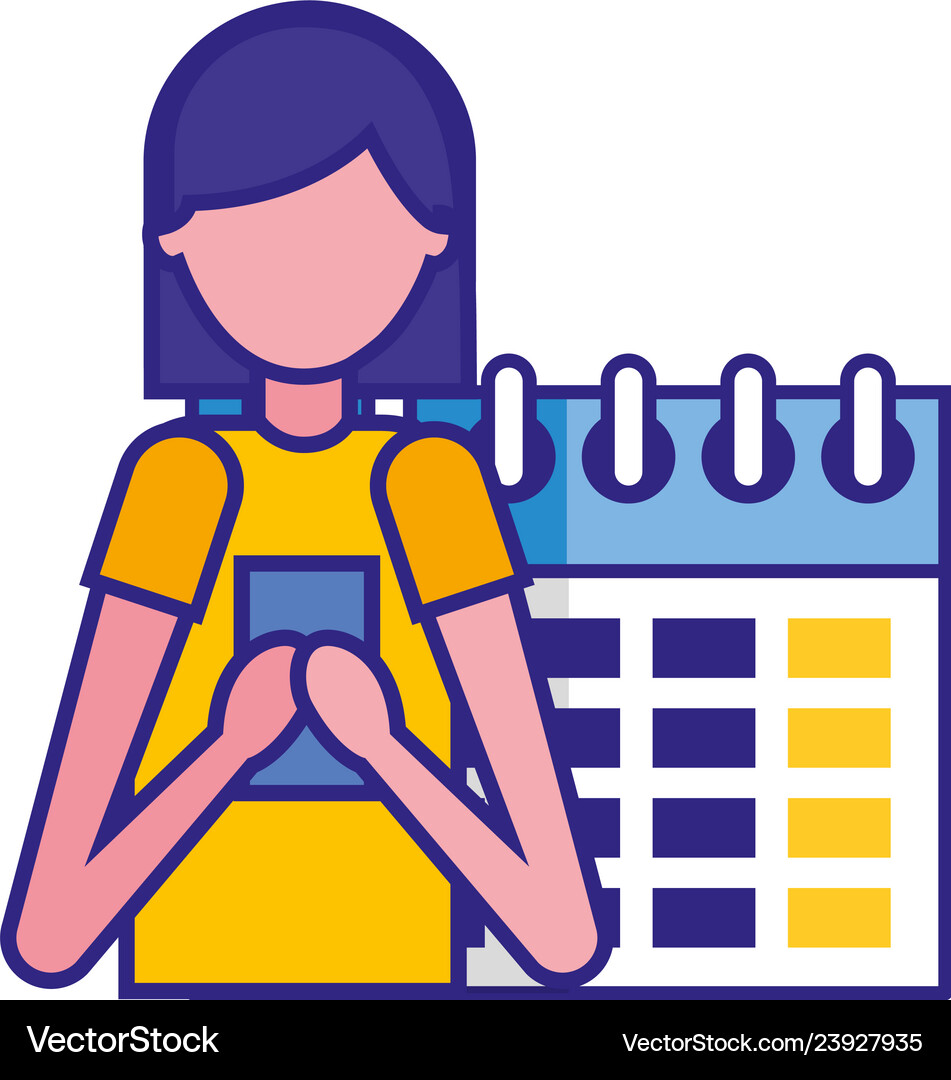Woman using smartphone calendar reminder Vector Image