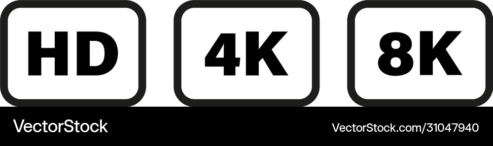 8k 4k hd video format icon isolated on white Vector Image