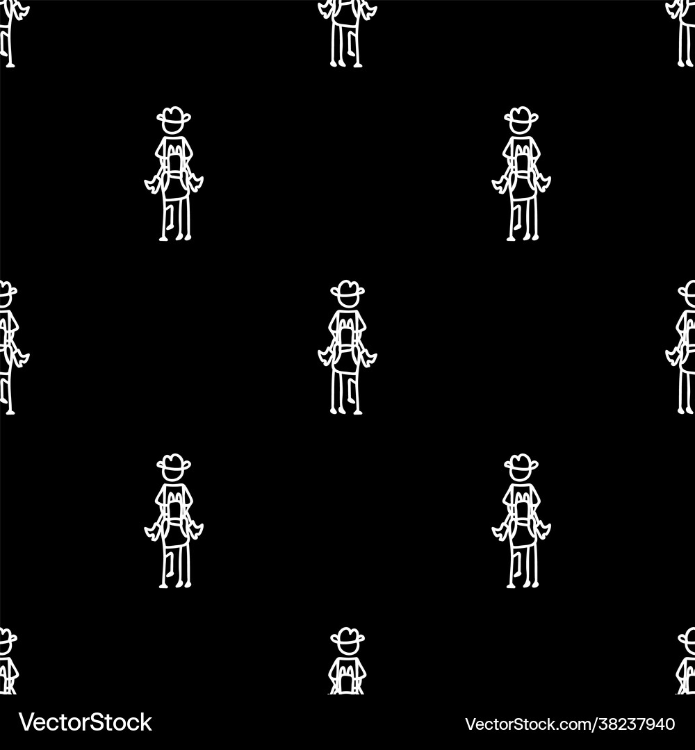 Black and white drawn stick figure cowboy Vector Image