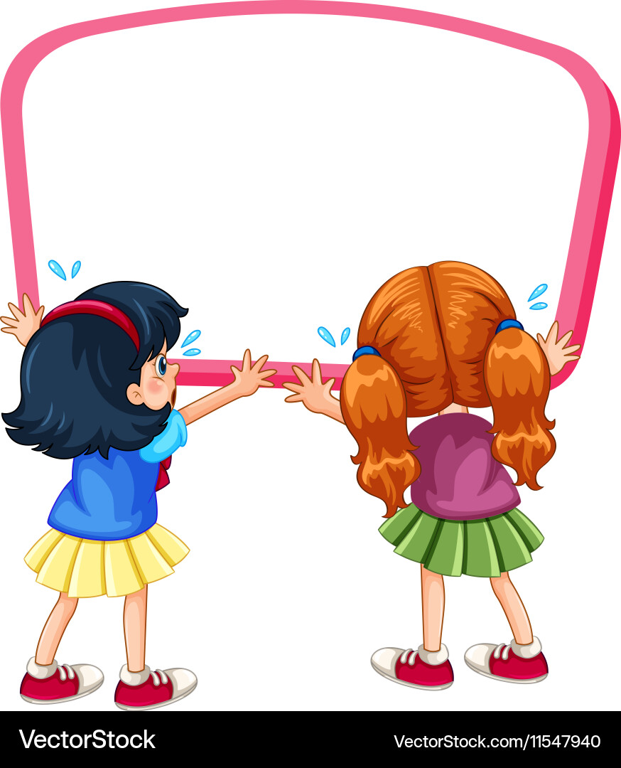 Board template with two girls crying Royalty Free Vector