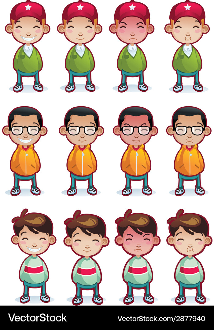 Cartoon boys emotions set isolated Royalty Free Vector Image
