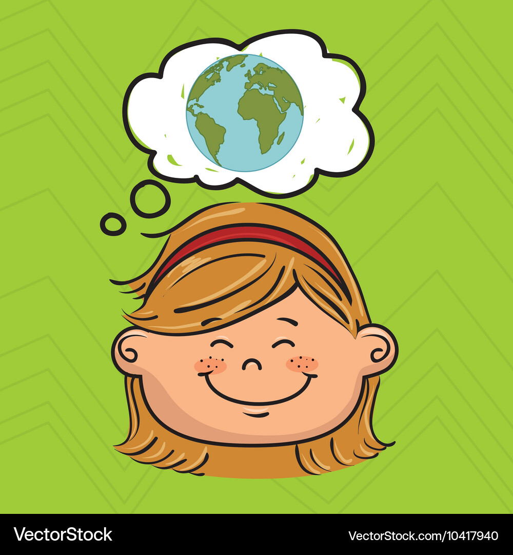 Cartoon girl map global Royalty Free Vector Image