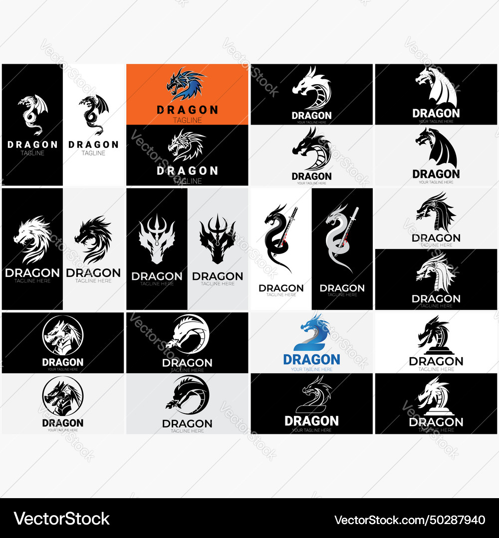Collection of dragon logos Royalty Free Vector Image