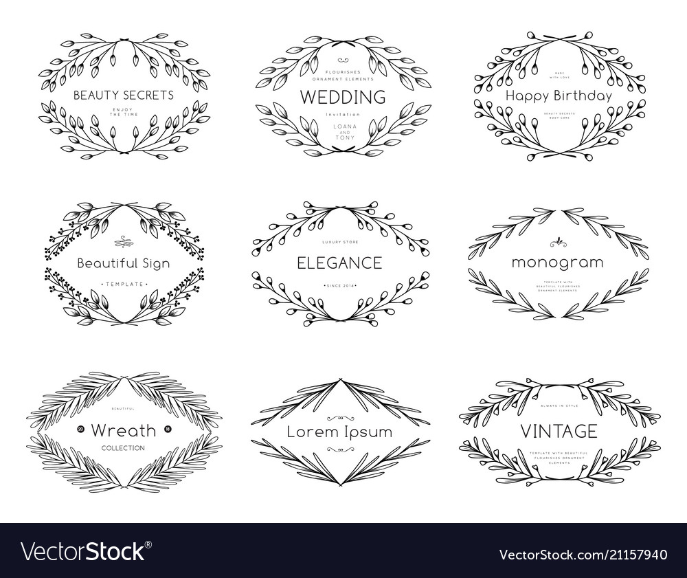 Collection of vintage patterns and frames Vector Image