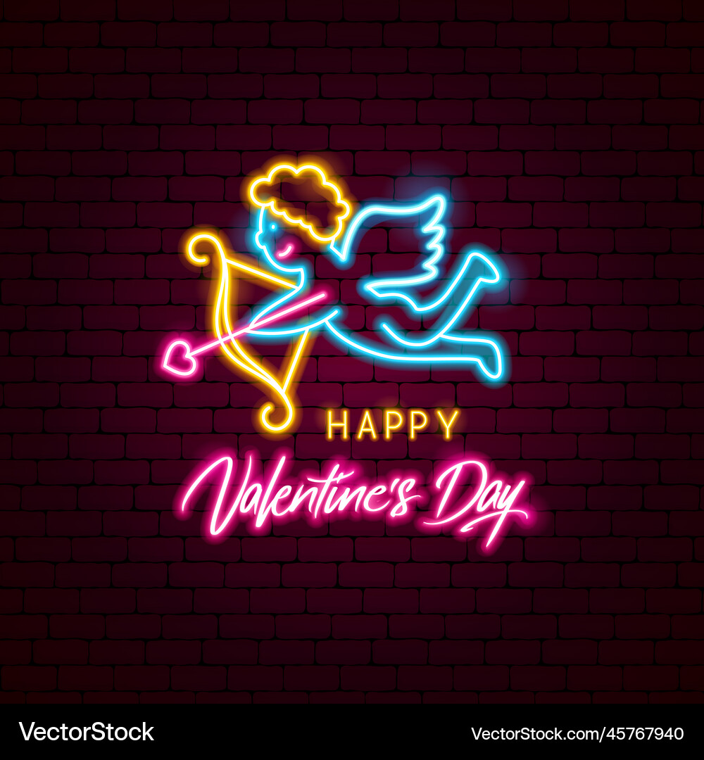 Cupid angel valentine day neon Royalty Free Vector Image