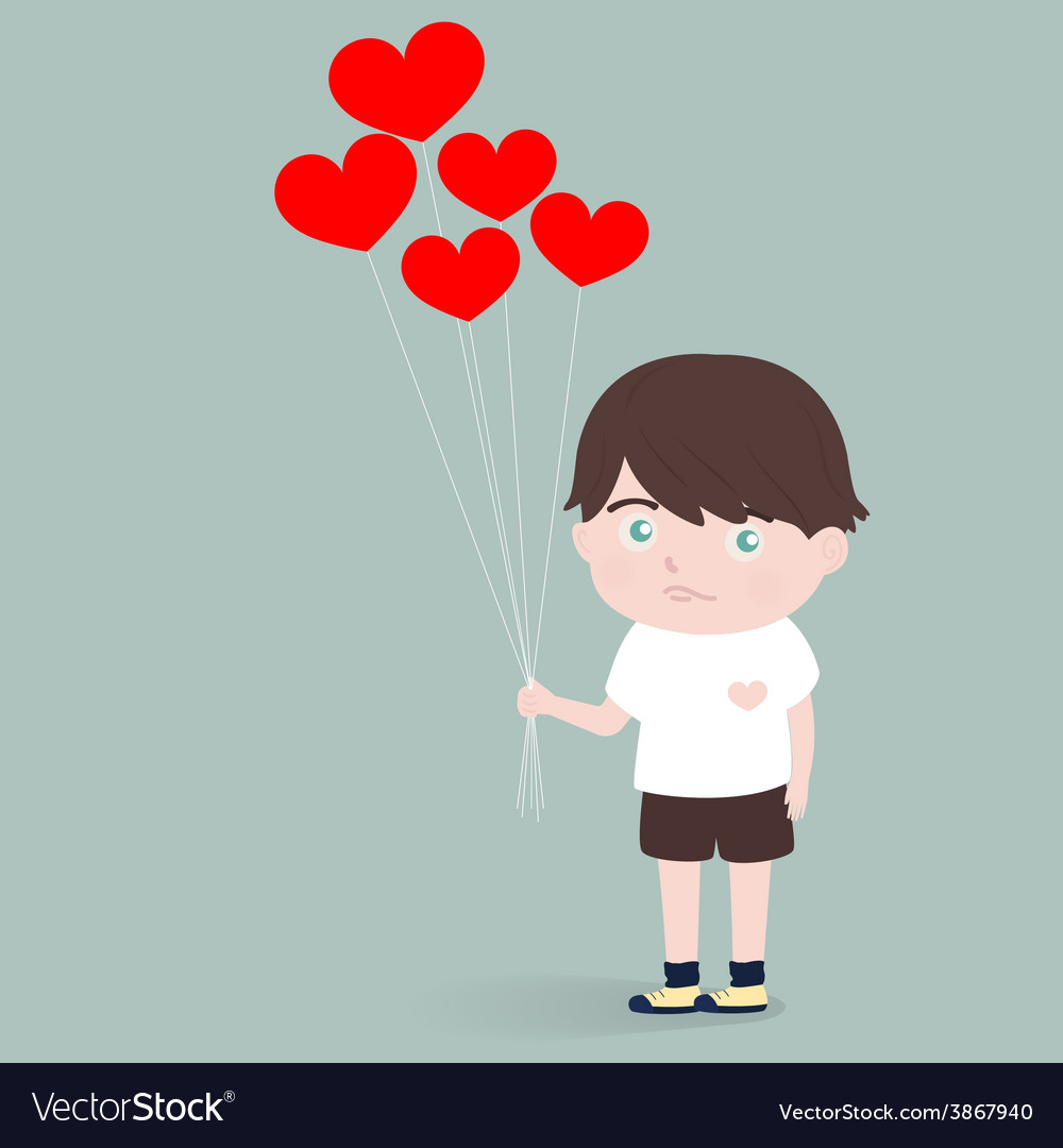 Little boy with heart balloons Royalty Free Vector Image