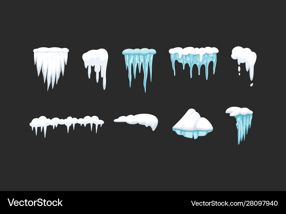 Set icicles in cartoon style snow Royalty Free Vector Image