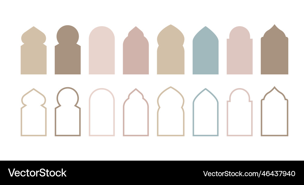 Set of arab mosque windows elegant arch gate Vector Image