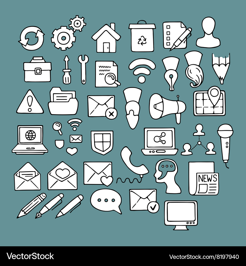 Set of doodle web computer and drawing icons Vector Image