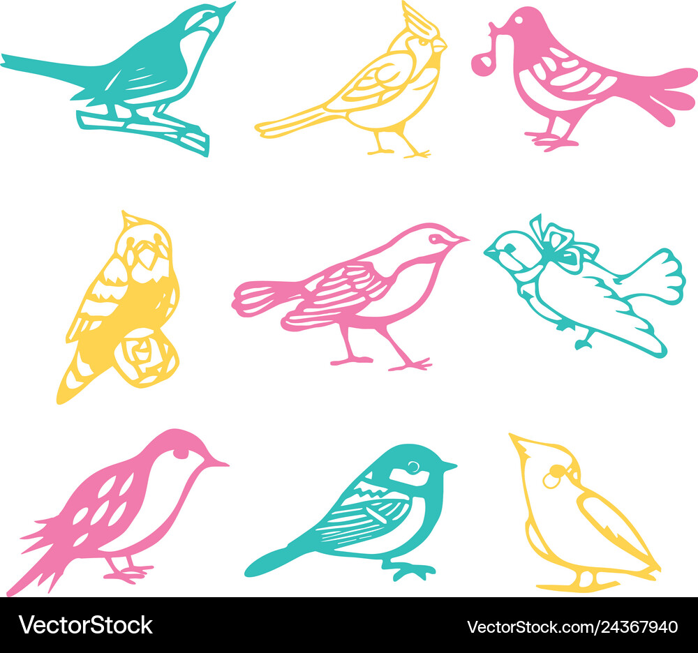 Vintage paper cut birds set Royalty Free Vector Image