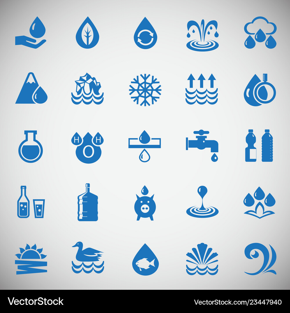 Water icons blue set on black background for Vector Image