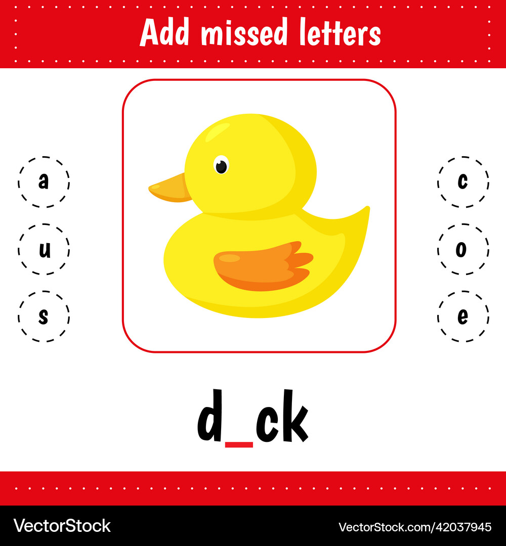 Animals duck add missed letters Royalty Free Vector Image