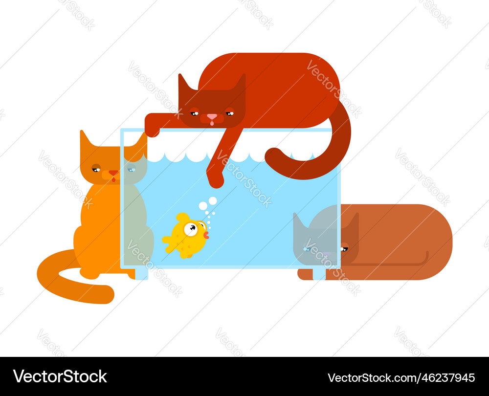 Cat and aquarium small fish hiding from Royalty Free Vector