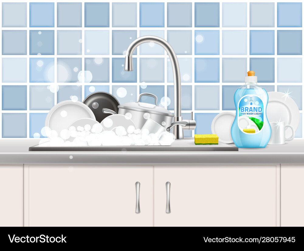Dishwashing liquid advertising poster Royalty Free Vector