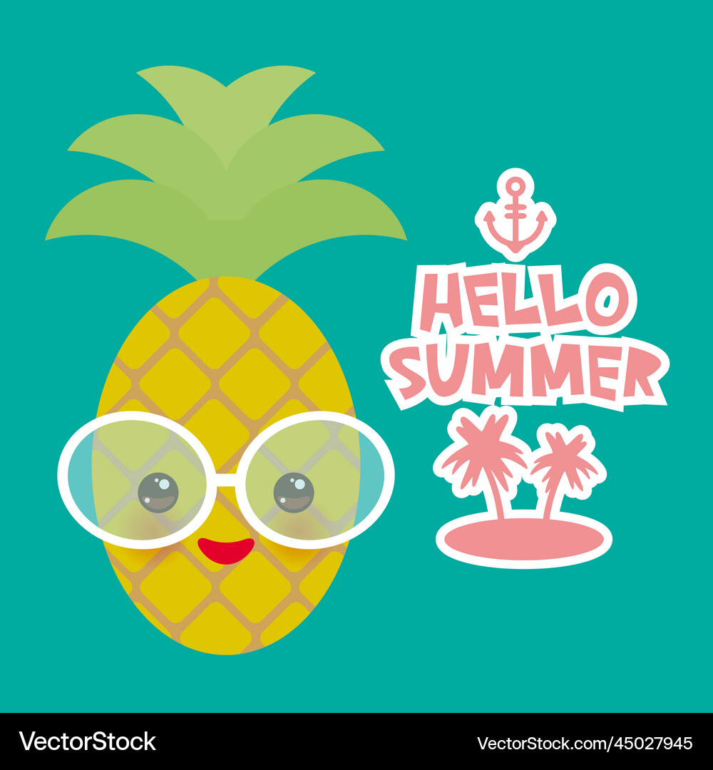 Hello summer cute funny kawaii exotic fruit Vector Image