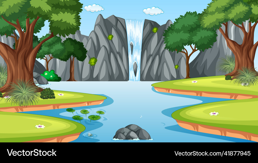 Nature scene with pond and trees Royalty Free Vector Image