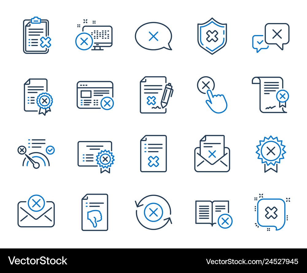 Reject or cancel line icons set decline Royalty Free Vector