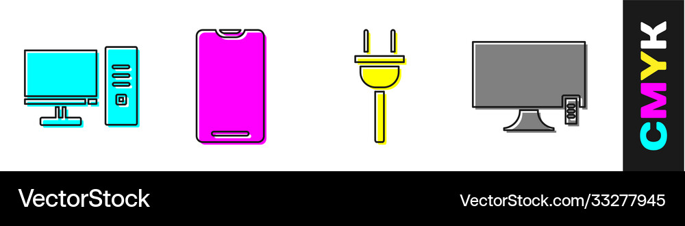 Set computer monitor smartphone mobile phone Vector Image
