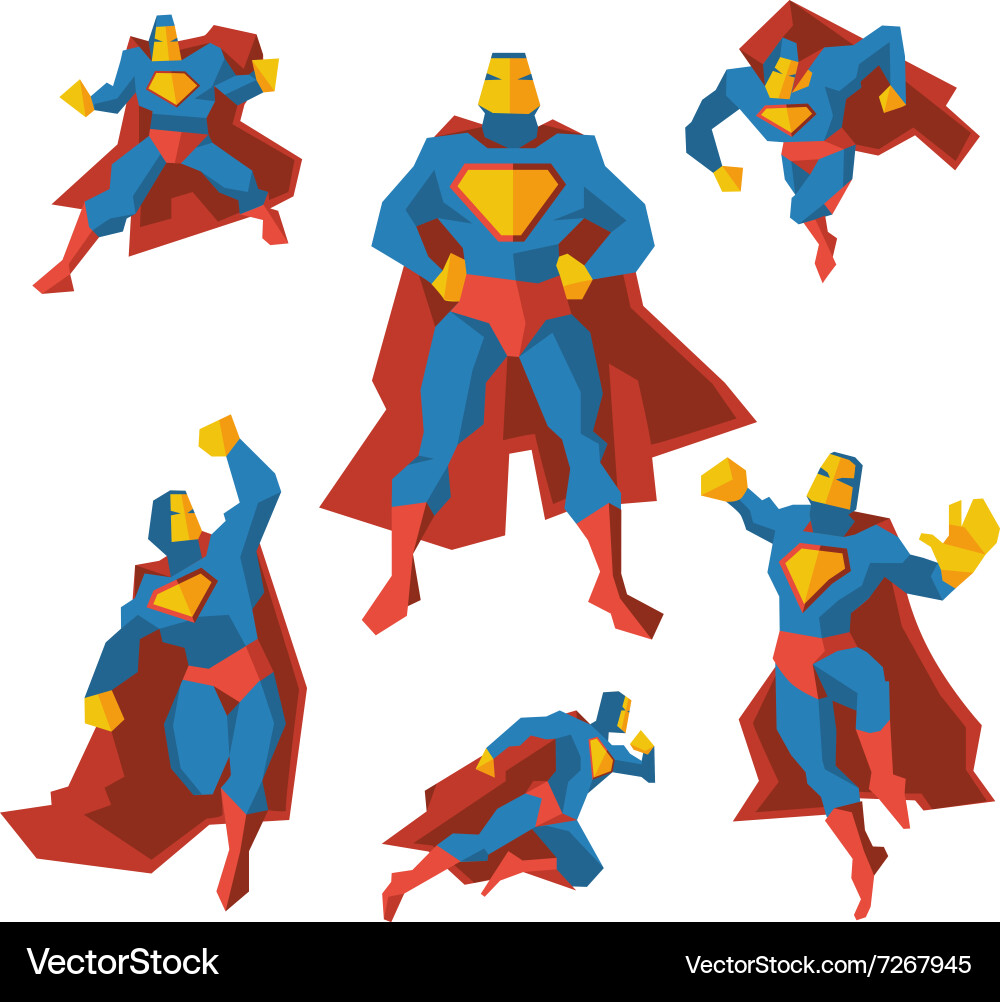 Superhero in different actions set Royalty Free Vector Image