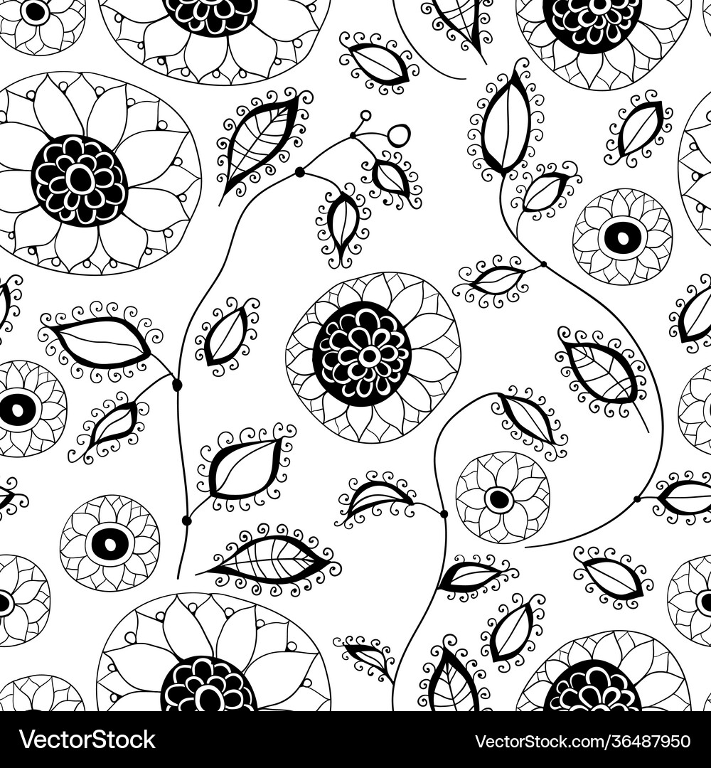 A seamless floral pattern with outline flowers Vector Image