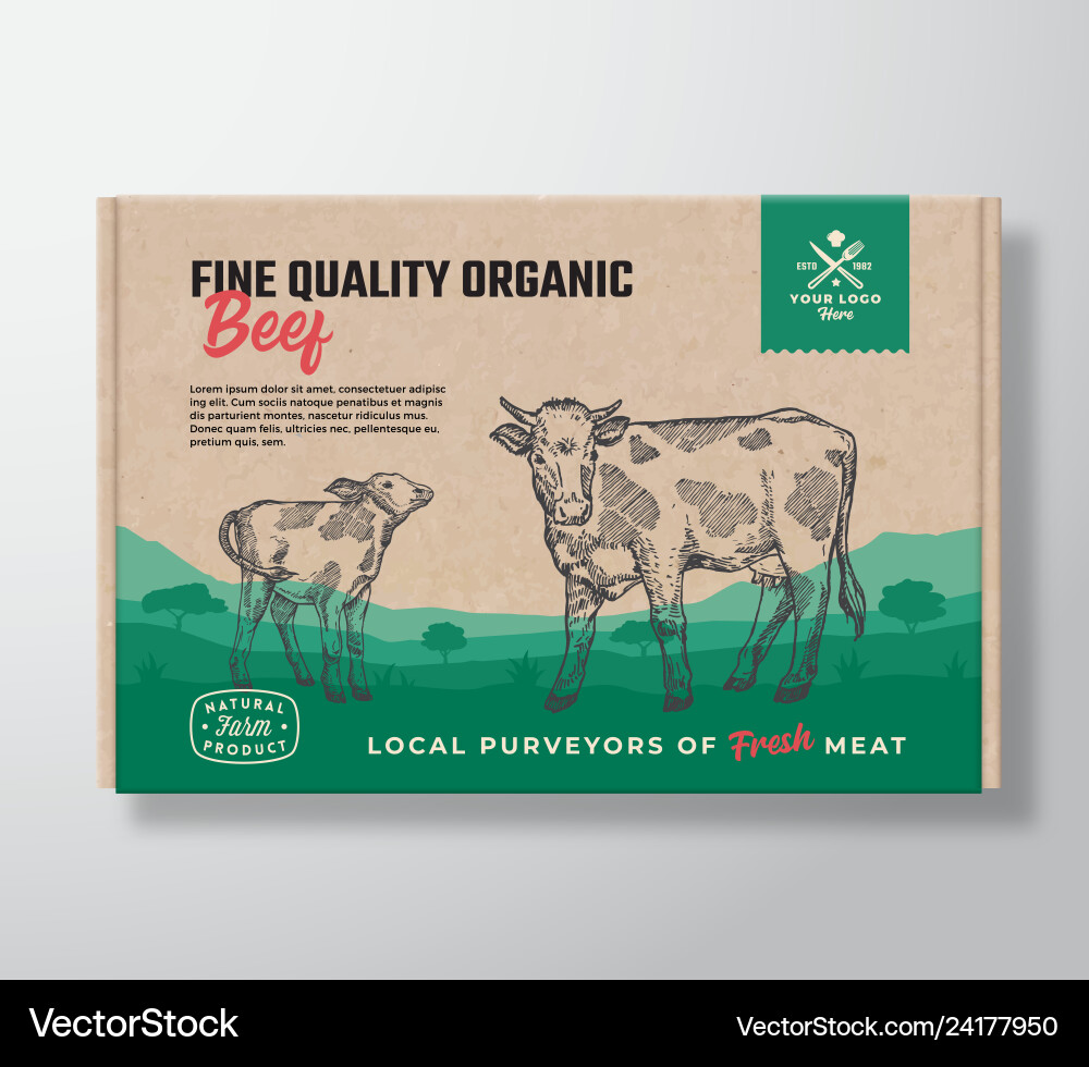 Fine quality organic beef meat packaging Vector Image