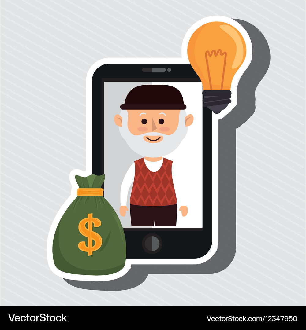 Man smartphone bag money Royalty Free Vector Image