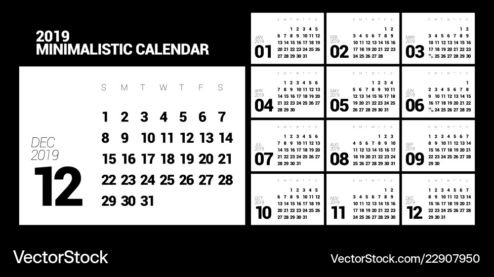 Minimalistic design calendar for 2019 year one Vector Image