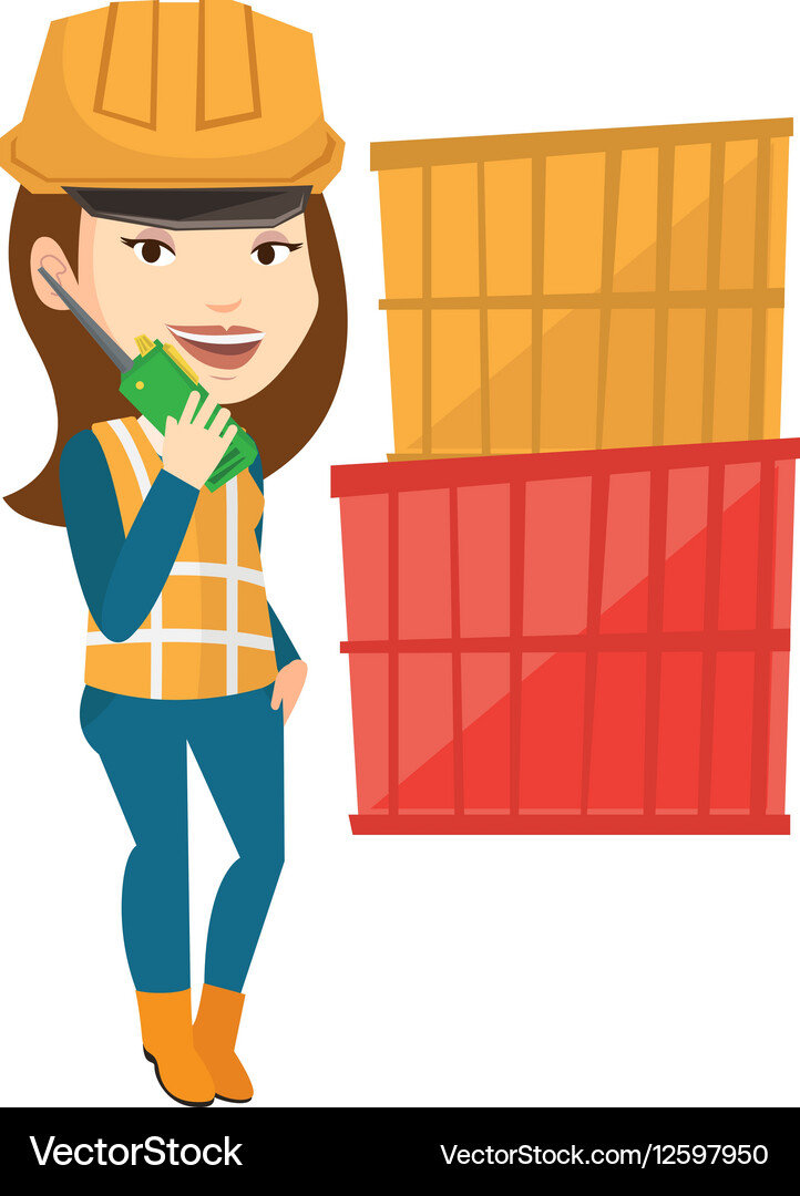 Port worker talking on wireless radio Royalty Free Vector