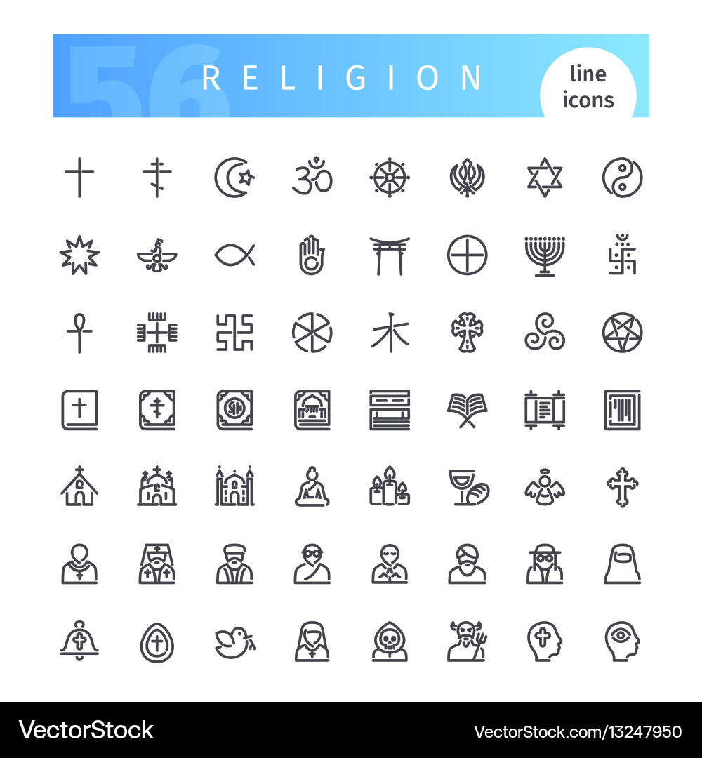 Religion line icons set Royalty Free Vector Image