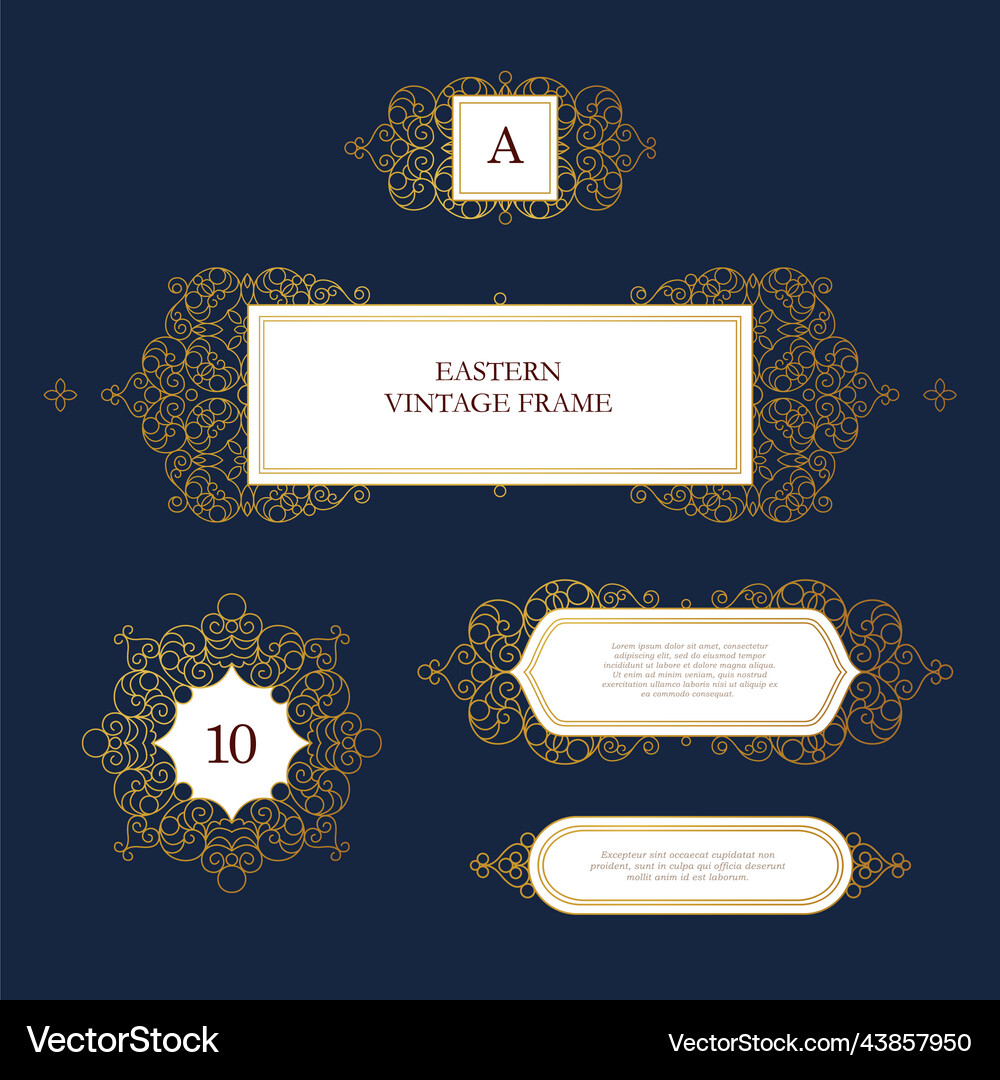 Set of line art frames borders vignette Royalty Free Vector