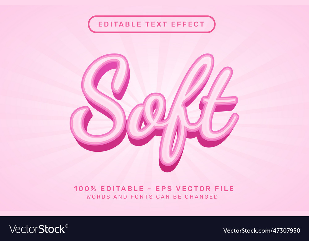 Soft pink 3d text effect and editable text effect Vector Image