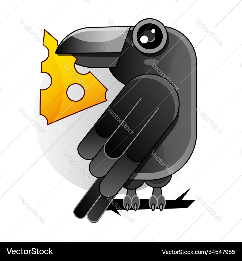Black crow with piece cheese in beak Royalty Free Vector