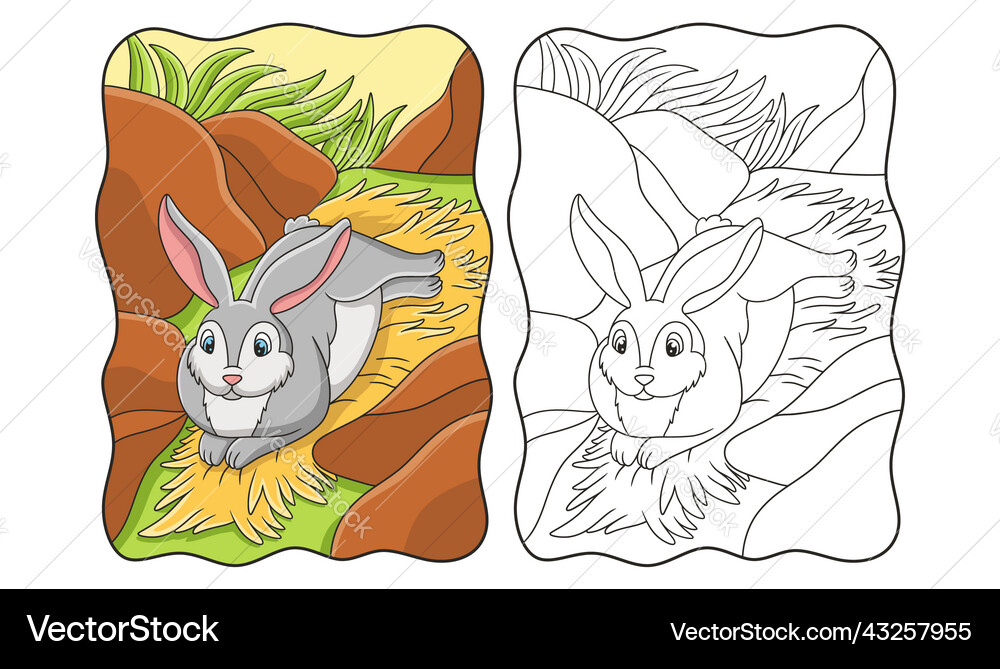 Cartoon the rabbit is lying on hay under Vector Image