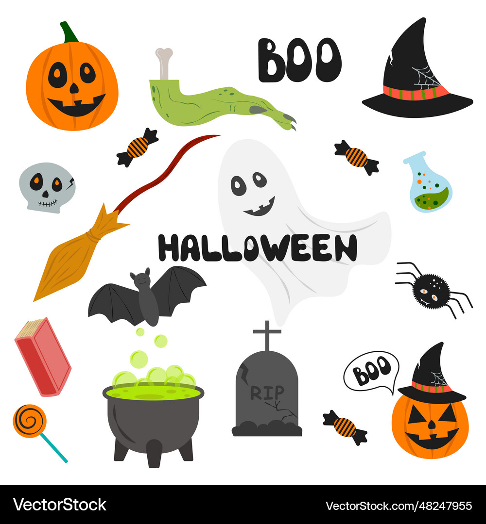 Halloween with cute and spooky characters Vector Image
