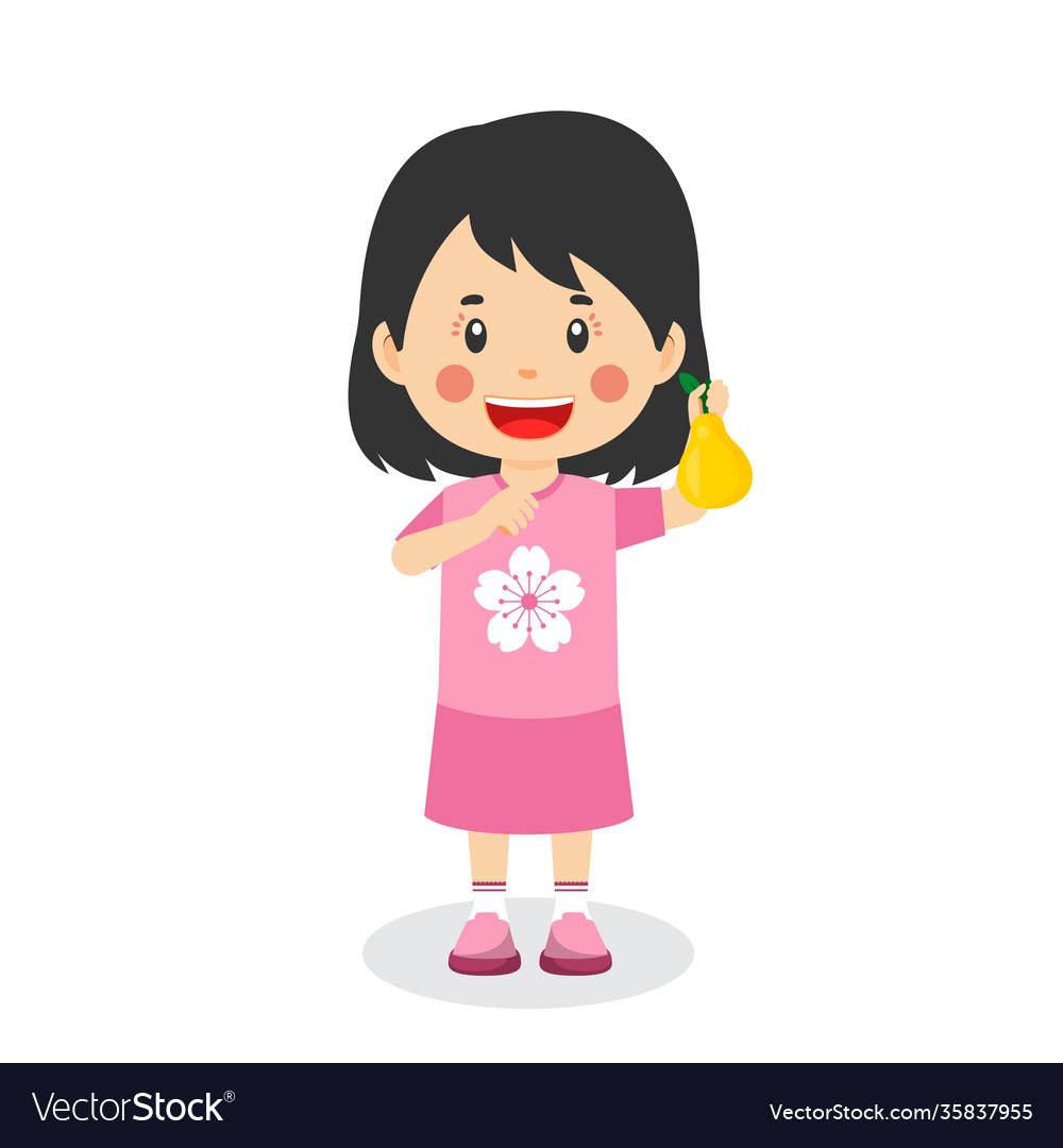 Happy cute kid girl holding fresh fruit Royalty Free Vector