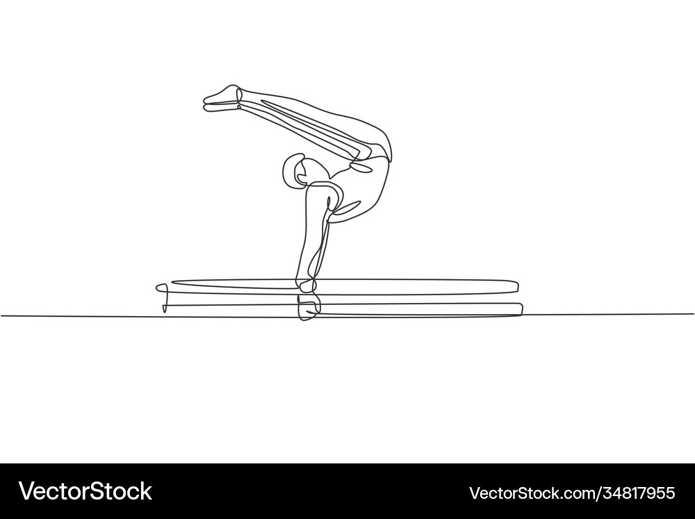 One single line drawing young handsome gymnast Vector Image