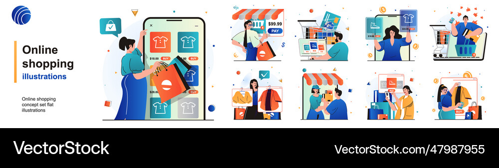 Online shopping isolated set customers choose Vector Image