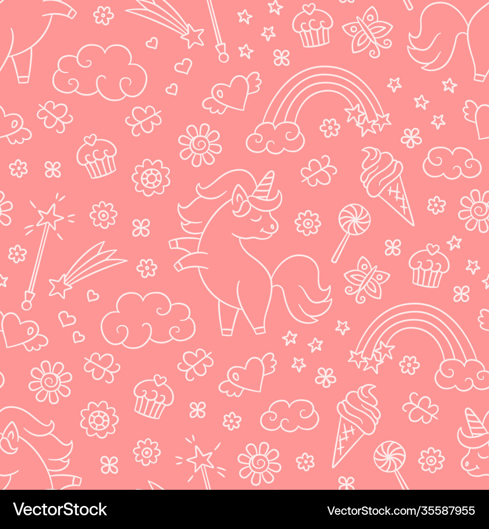 Seamless pattern with unicorn rainbow and magic Vector Image