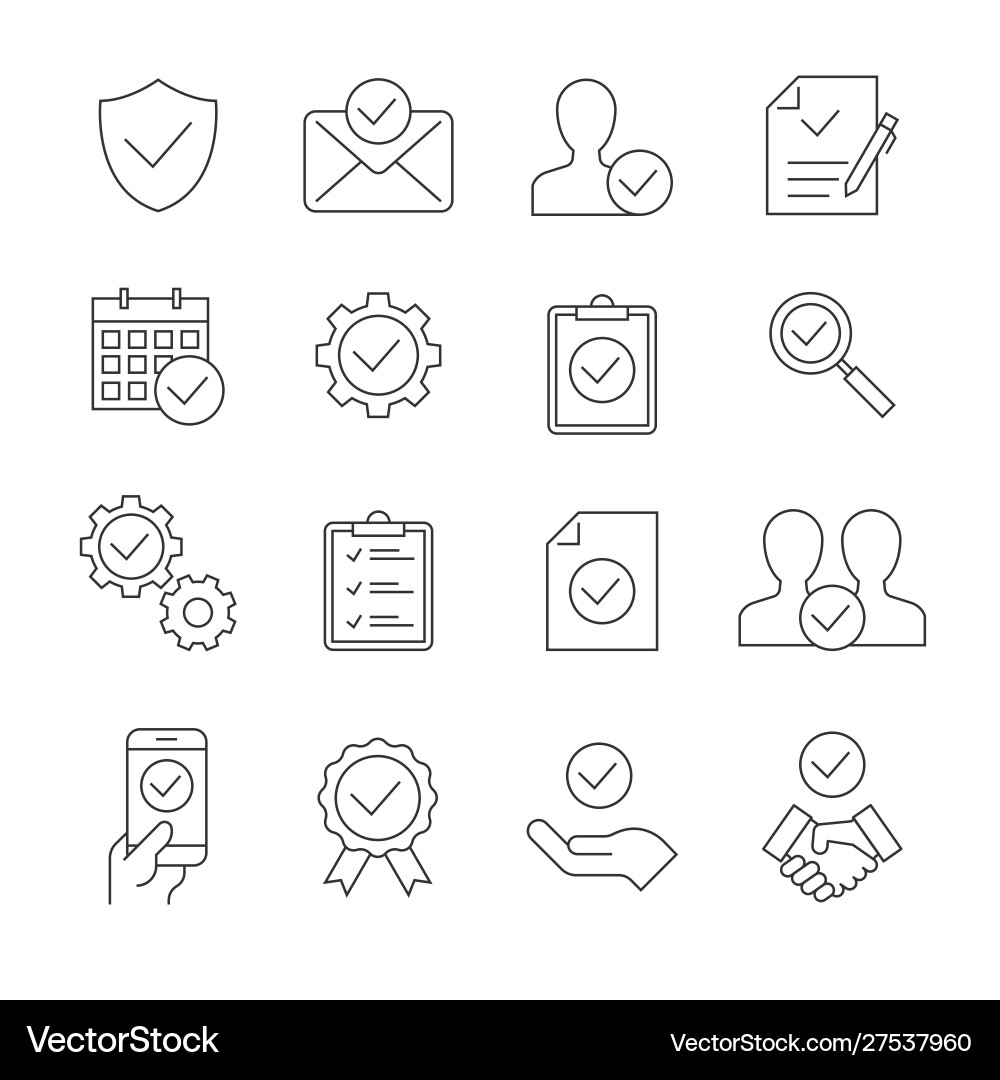 Approve line icons on white background editable Vector Image